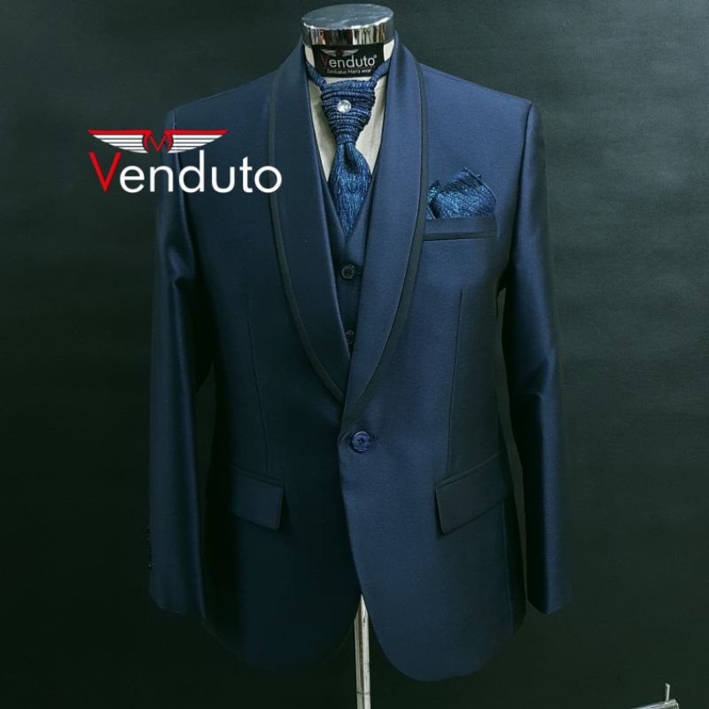 Jual Jas wedding pria semi wool setelan navy / Jas nikah pria modern ...