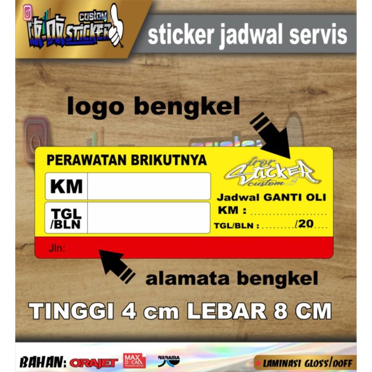 Jual sticker servis bengkel. sticker pergantian oli km. harga di atas dapet dapet uk 100 cm ke ...