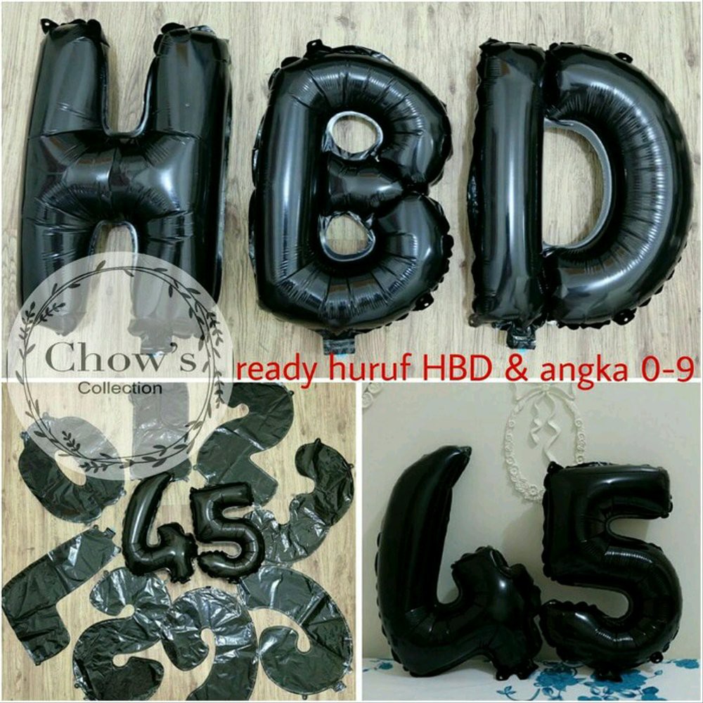 Jual Silakan Order Balon Foil Huruf dan Angka Hitam - Black 40 cm Murah ...