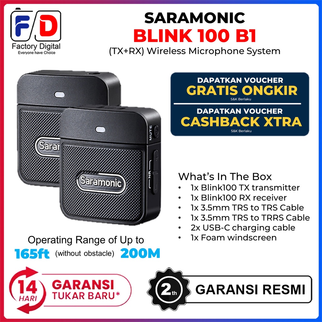 Jual Mic Saramonic Blink 100 B1 (TX+RX) Wireless Microphoen System ...