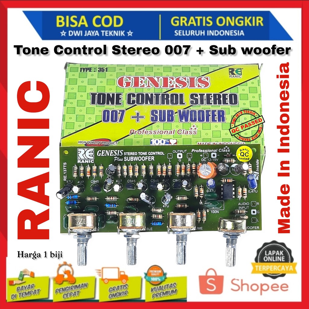 Jual KIT TONE CONTROL STEREO SUBWOOFER GENESIS 007 DC 12 VOLT RANIC 351 ...