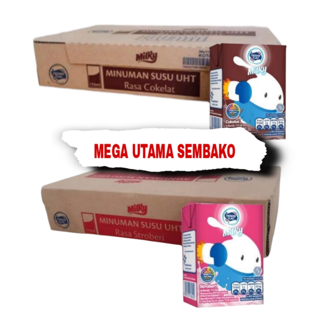 Jual frisian flag milky susu UHT coklat & stroberi /dus is ( 36 pcs x 115 ml ) | Shopee Indonesia