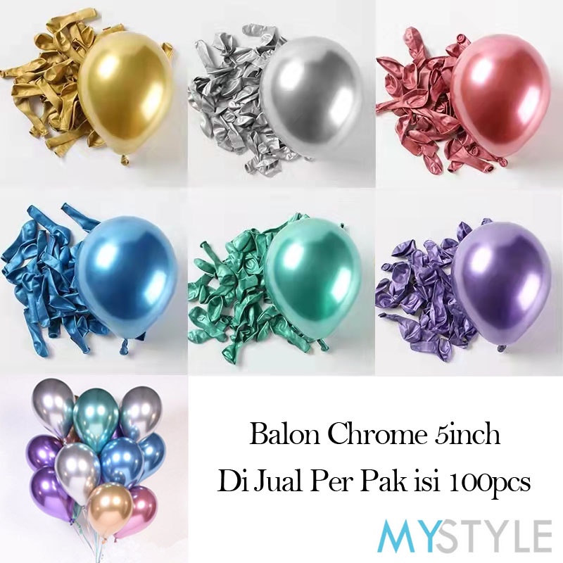 Jual MYSTYLE BALON LATEX METAL CHROME 5 INCH PACK (1 PACK = 100 PCS ...