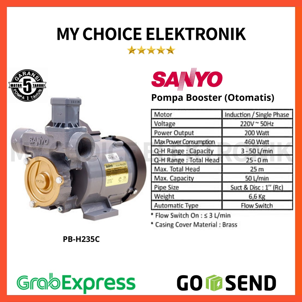 Jual SANYO Pompa Booster Otomatis PB-H235 C-S / PBH-235C-S / PBH235C-S | Shopee Indonesia