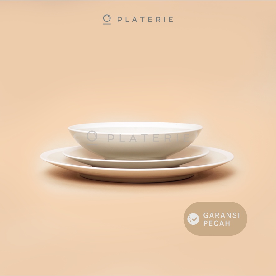 Jual PLATERIE Dinner Set Of 3 Piring/Mangkok Keramik Cream Zircon ...