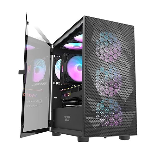 Jual PC Case Casing dark Flash DLM21 Mesh Black mATX Gaming Case ...