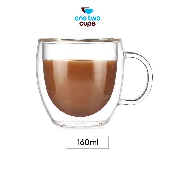 Jual One Two Cups Cangkir Kopi Anti Panas Double-Wall Glass Round 160ml | Shopee Indonesia