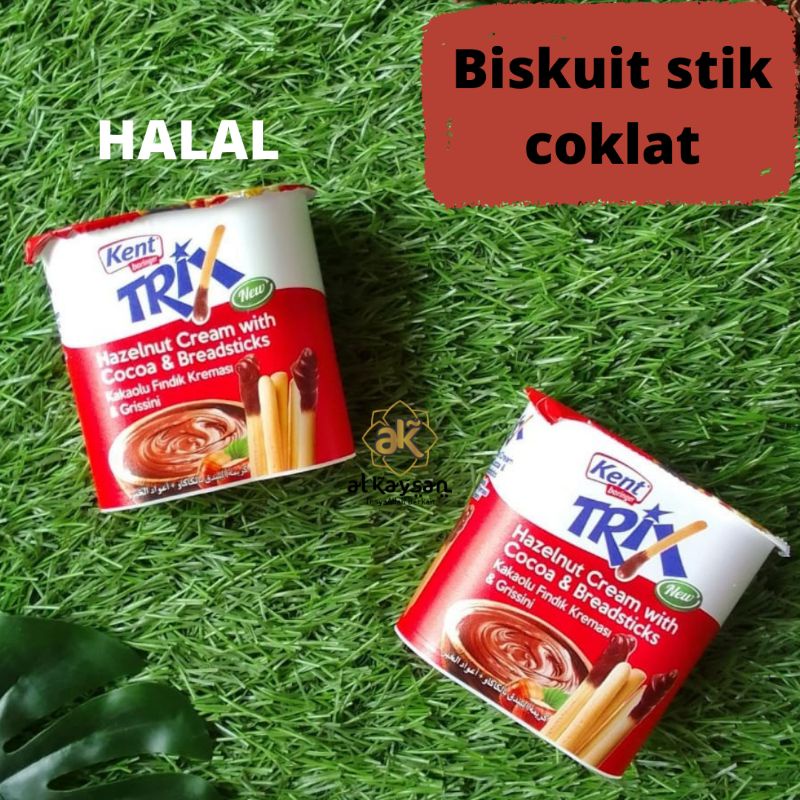 Jual BISKUIT STIK COKLAT Kent Trix Hazelnut with COCOA and bread stick ...