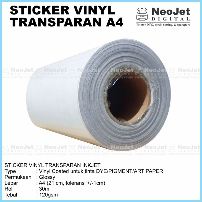 Jual Sticker Vinyl Inkjet Transparan Bening A4 30 m Tinta DYE Pigment ...