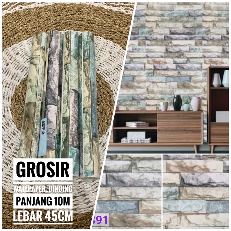 Jual GROSIR WALLPAPER STICKER DINDING MOTIF BATU ALAM PANJANG 8-9M X ...