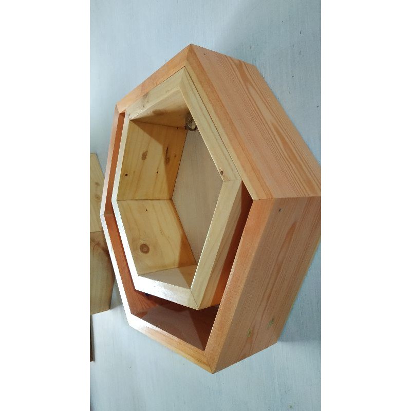 Jual Rak/Box Hexagonal Kayu Pinus (Jati Belanda) Medium Diameter 25 cm ...