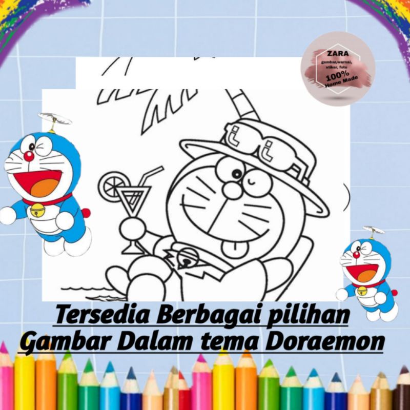 Jual kertas mewarnai gambar DORAEMON(min order 10lembar+free bonus+bebas pilih tema ) | Shopee ...