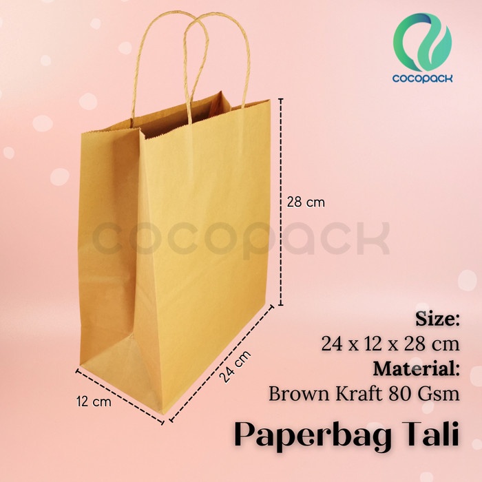 Jual (10 PCS) Brown Paper Bag Tali Kertas Lunch Box 24x12x28cm | Shopee ...