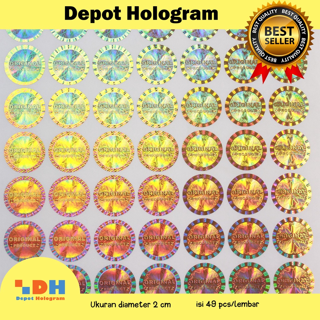 Jual Pkt Stiker Hologram 3D New original Product Gold uk.d. 2 cm - 50 ...