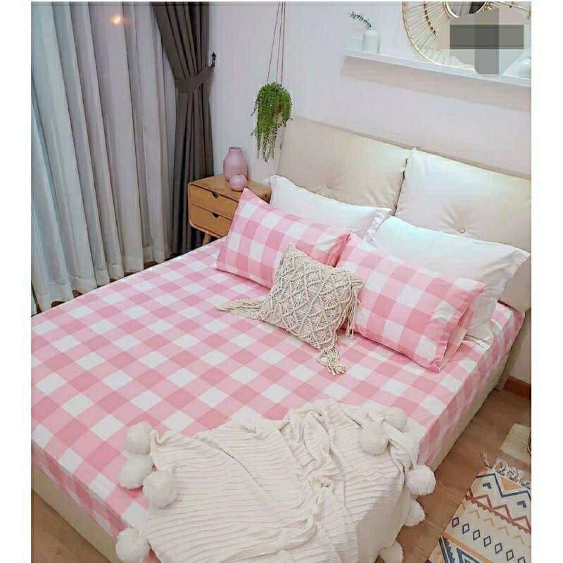 Jual sprei aesthetic emily pink seprei estetik korea kotak kotak ...