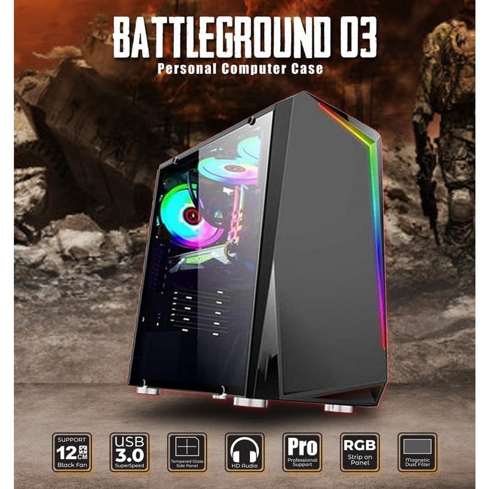 Jual CASING GAMING CASE PC SIMBADDA BATTLEGROUND 03 RGB TEMPERED GLASS ...