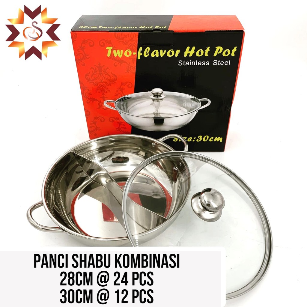 Jual Panci Shabu Shabu/ Panci 2 Sekat/ Panci Shabu Tutup Kaca/ Panci ...
