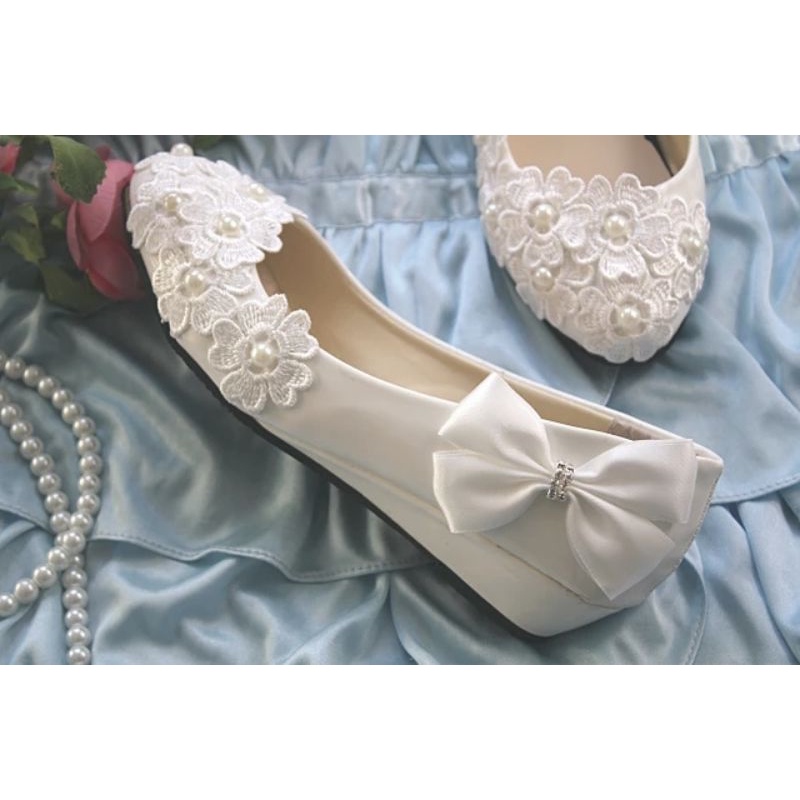 Jual premium Flatshoes wedges heels pesta pernikahan wedding bunga ...