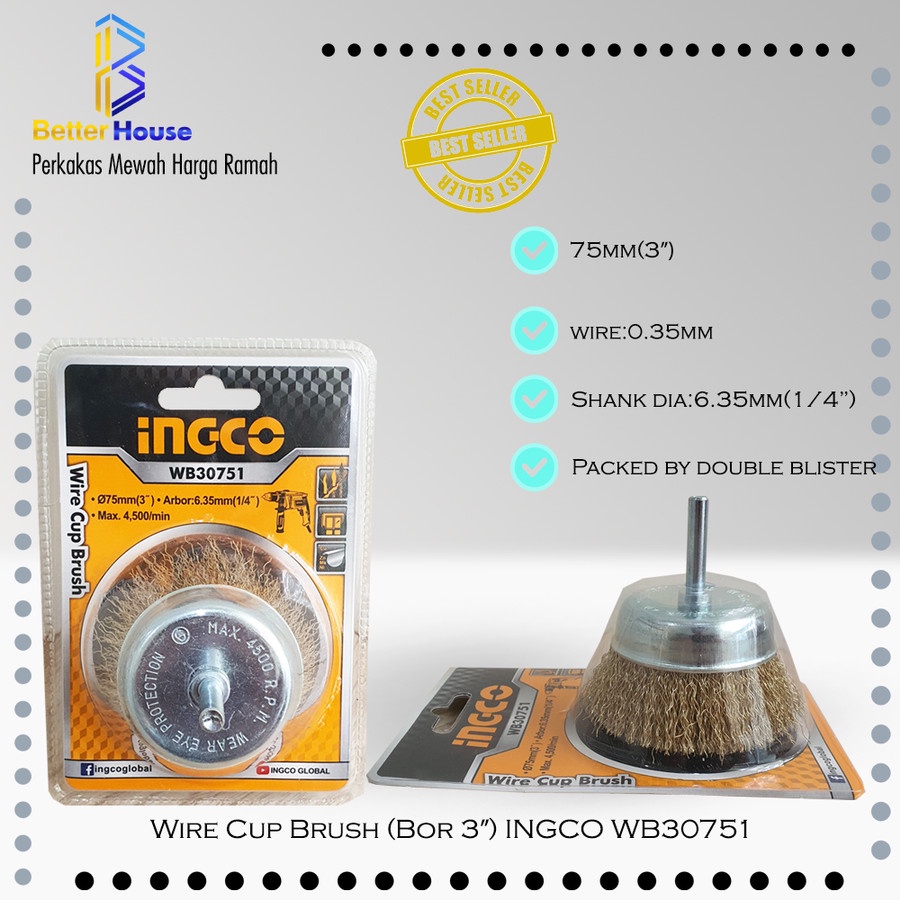 Jual Wire Cup Brush (Bor 3″) | Sikat Kawat Gerinda Kuningan - INGCO ...