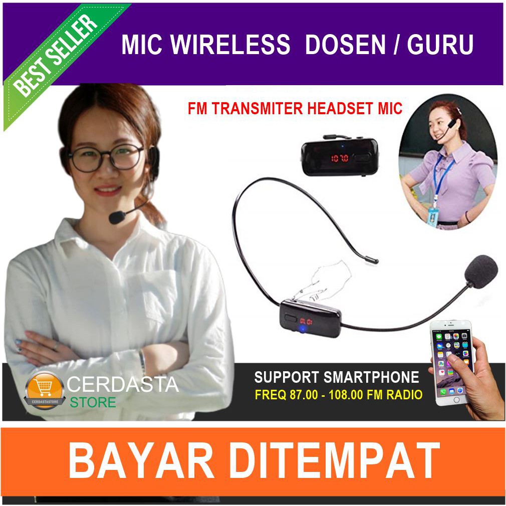 Jual Headset Mic FM Transmitter Wireless Microphone Guru Dosen mic for ...