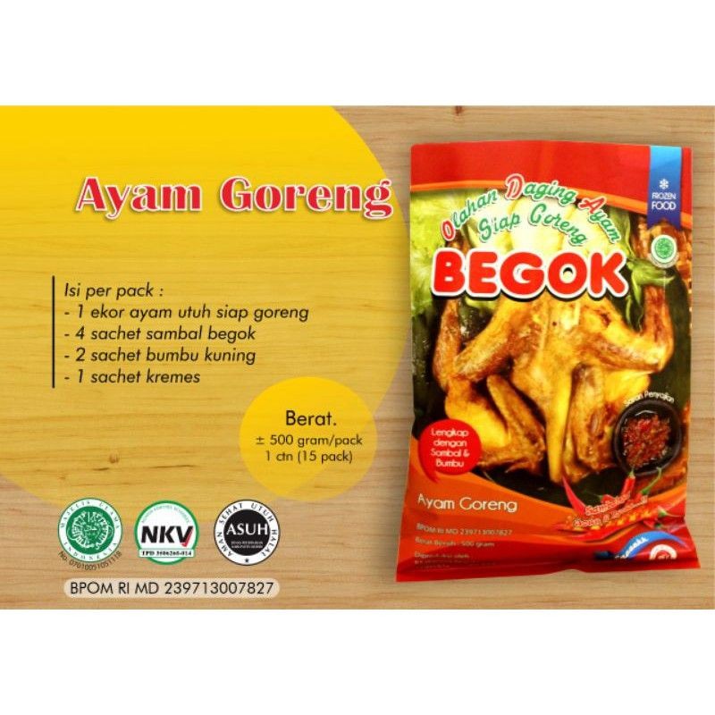Jual AYAM GORENG PREMIUM BEGOK 1 EKOR UTUH + Sambal + Kremes 500 gram ...