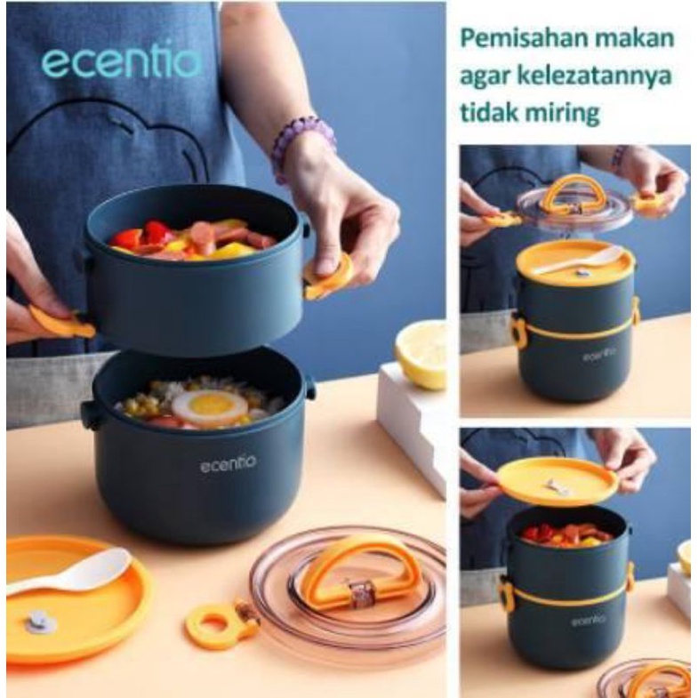 Jual Ecentio Round Double Lunch Box RDLB-0501 1600 ml | Shopee Indonesia