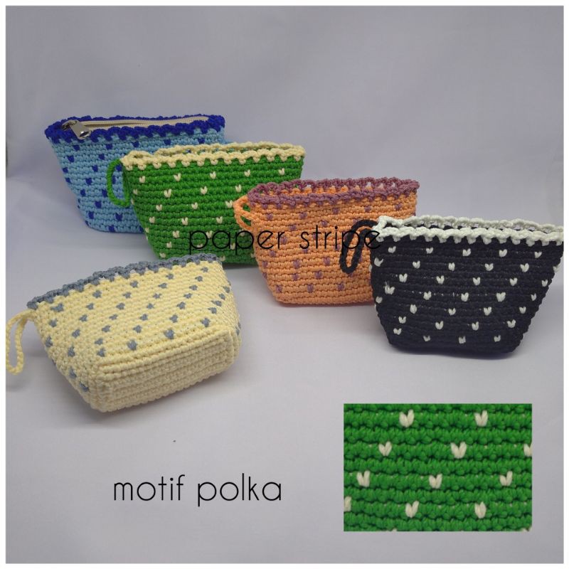 Jual dompet koin rajut motif polka | Shopee Indonesia