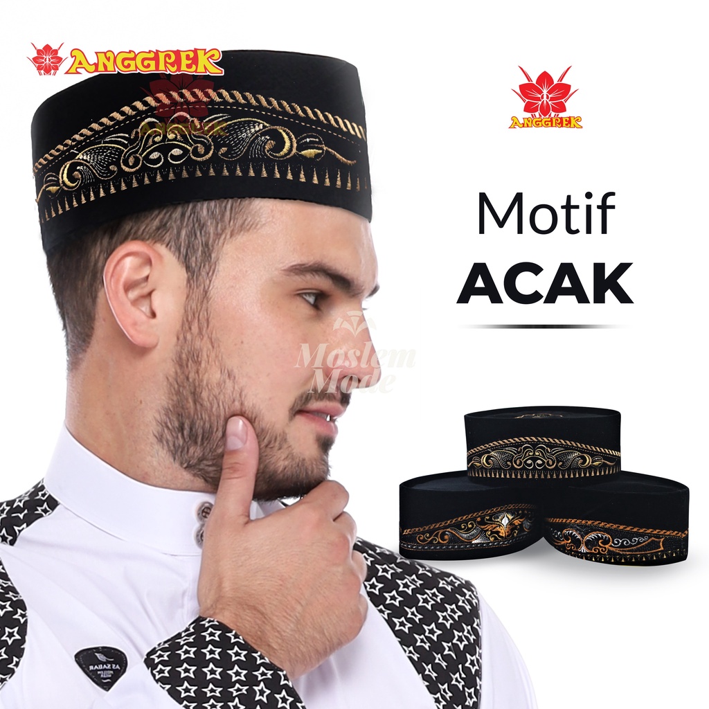 Jual Songkok Hitam Anggrek Bordir Peci Hitam Songkok Kopiah Songkok Nasional Hitam President ...