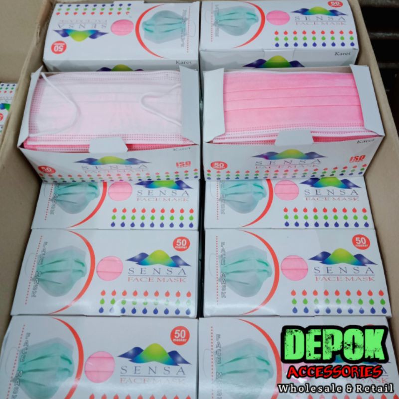 Jual Masker PINK 3ply Earloop SENSA Bok Isi 50pcs | Shopee Indonesia