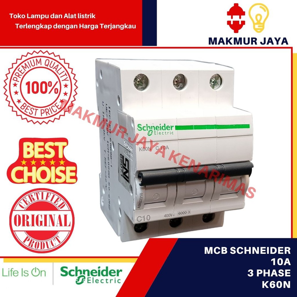 Jual MCB 3 Phase 6A 10A 16A 20A 32A 40A 50A 63A schneider/ MCB schneider 3P 6A 10A 16A 20A 32A ...