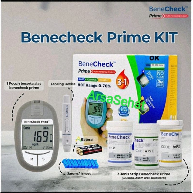Jual Alat BENECHECK PRIME 3in1 cek gula darah asam urat cholestrol ...