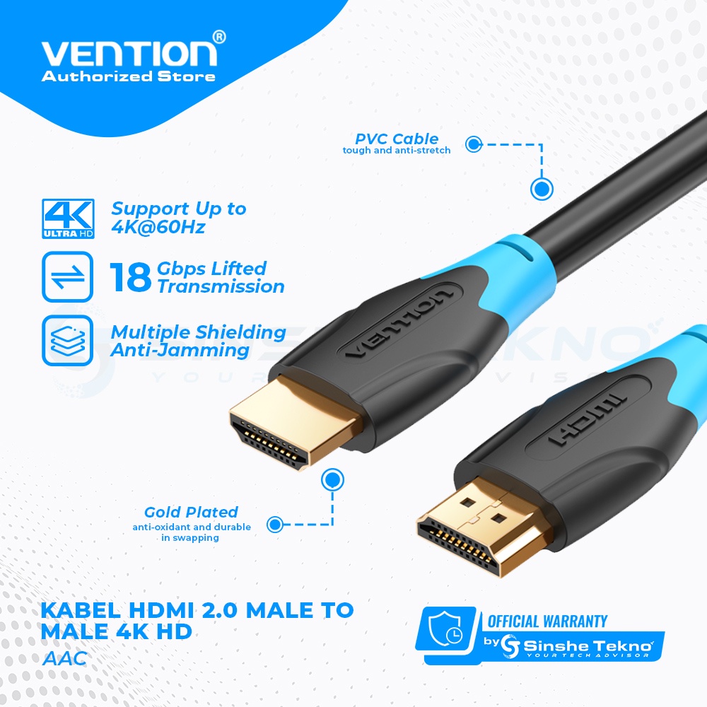 Jual Vention AAC Kabel HDMI 3D v2.0 4K UHD High Speed Quality 8M dan 10M | Shopee Indonesia
