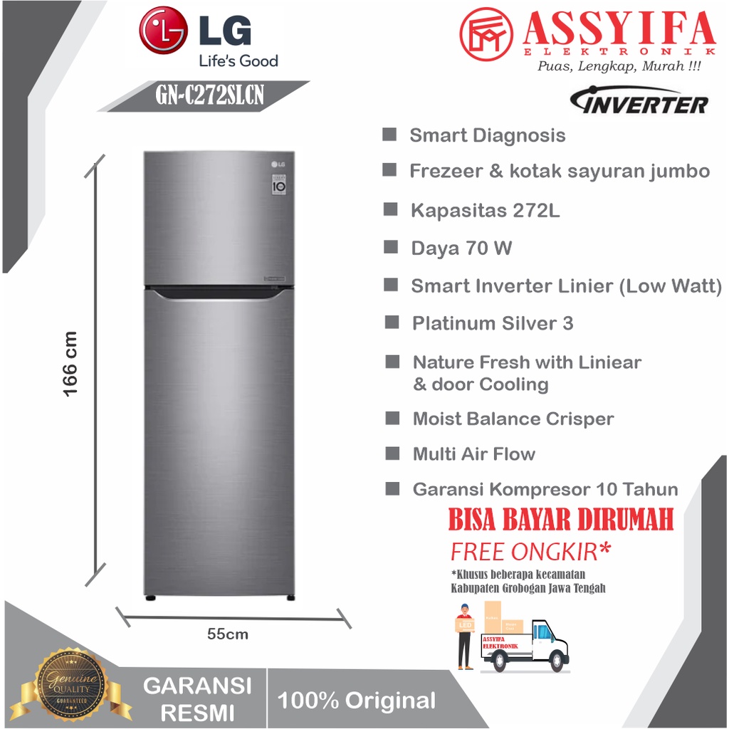 Jual KULKAS LG 2 GN-G272SLCB SMART INVERTER BARU GARANSI RESMI LOW WATT | Shopee Indonesia
