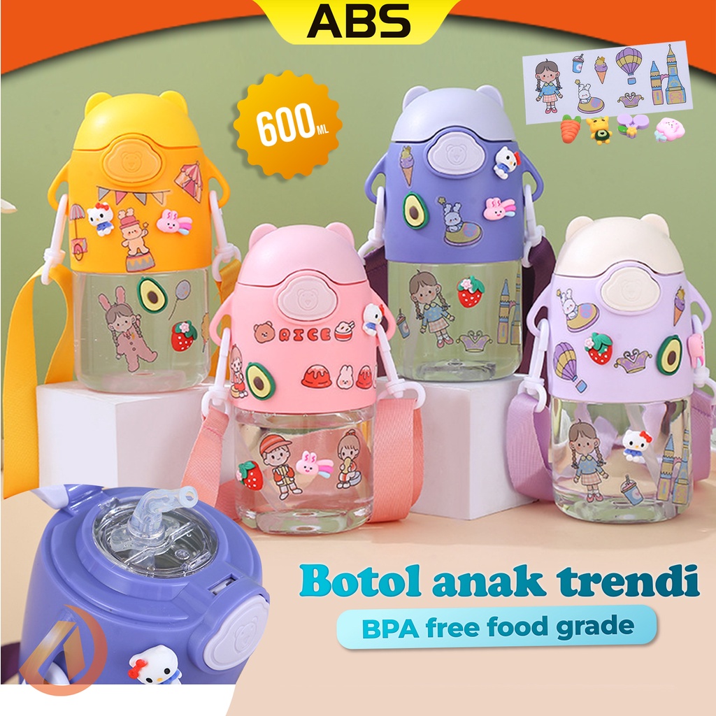 Jual ABS Botol Minum Anak/Botol Minum Sedotan Anak Free Stiker / Botol Kaca Beruang 600ML BPA ...