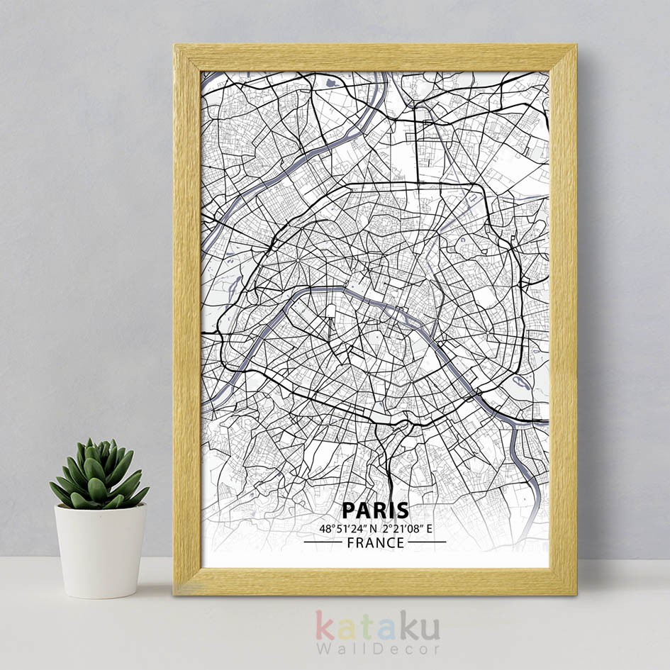 Jual Paris City Map Art Hiasan Dinding Wall Decor Minimalis Poster Peta ...