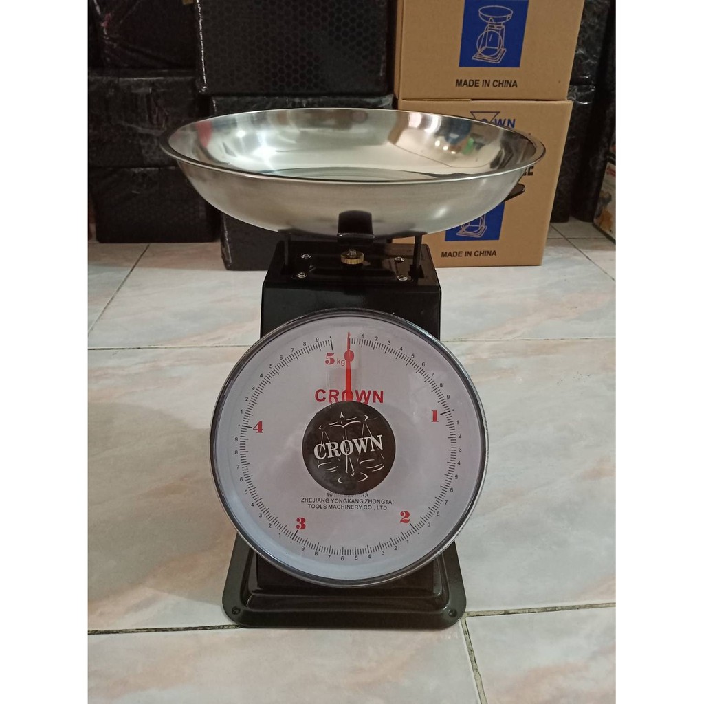 Jual Timbangan CROWN 5kg Besi Stainless Jarum Analog Manual Duduk Sembako Telor Kue Tepung Buah ...