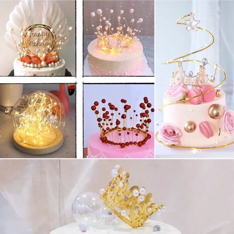 Jual topper kue pearl crown/ topper bulu ,topper mahkota /lampu LED ...