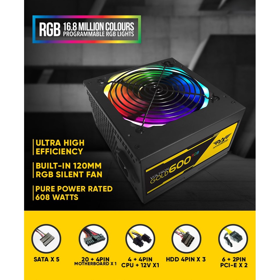 Jual Power Supply Armaggeddon Voltron Gold 600W RGB Fan with Multicolor ...