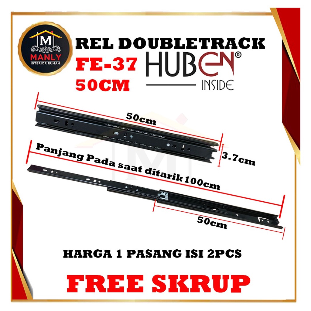 Jual Rel HUBEN Laci Double 2x Tarik Full Extension FE 37mm 25 30 35 40 ...