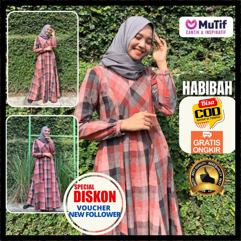 Jual Mutif Baju Gamis Kotak Kotak Habibah Habiba Warna Maroon Marun ...