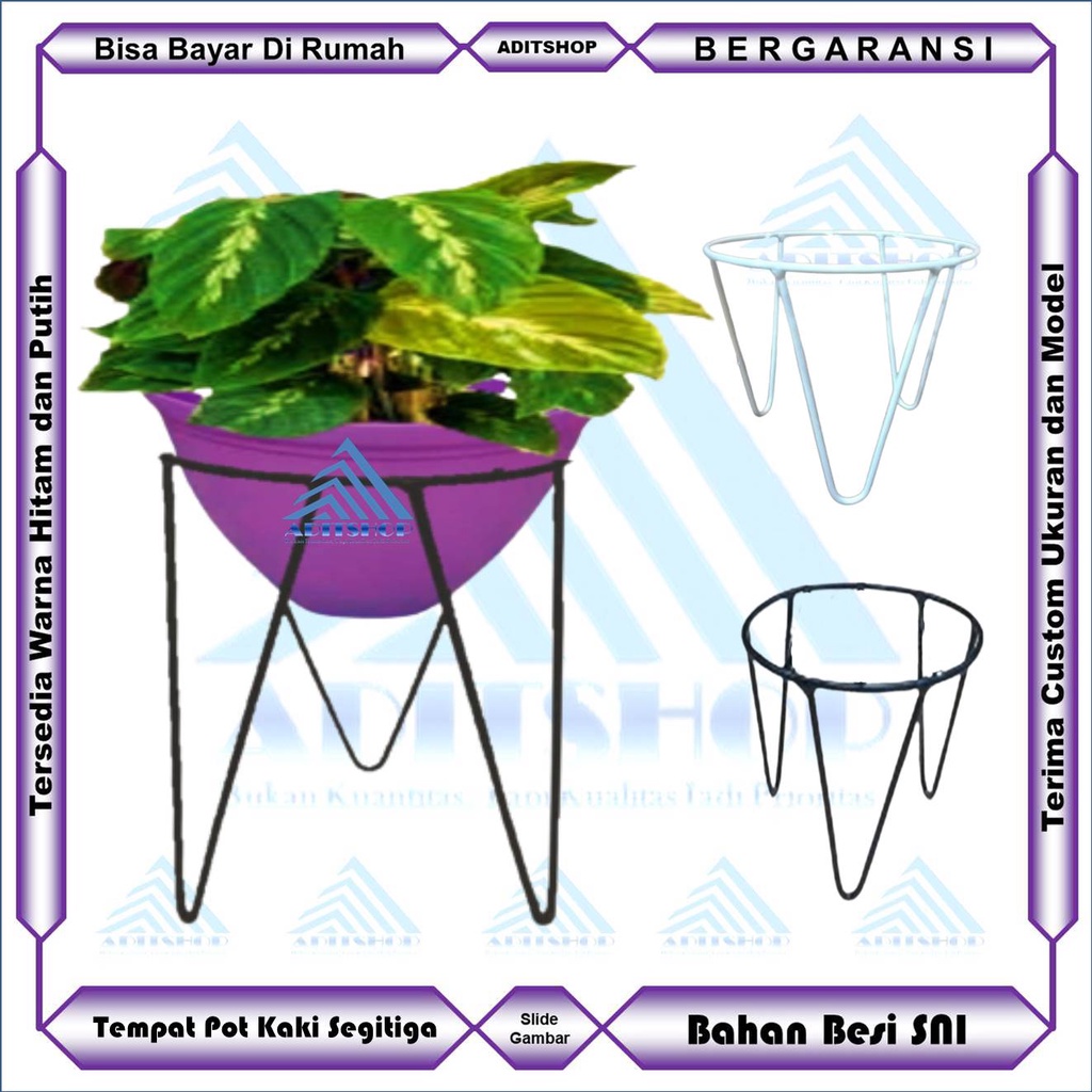 Jual Tempat Pot Kaki Segitiga Ring Bulat Bahan Besi | ADITSHOP ...