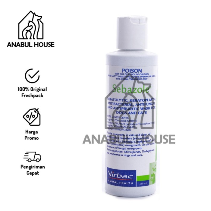 Jual Virbac sebazole shampoo obat mandi sakit kulit anjing kucing 250ml ...