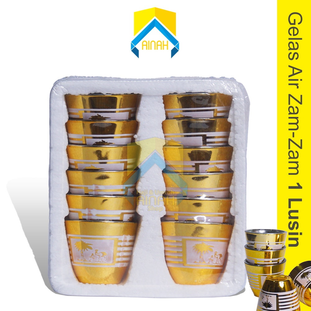 Jual Gelas Air Zam-Zam Arab Kuning Golden Emas isi 12 / 1 Lusin | Versi ...