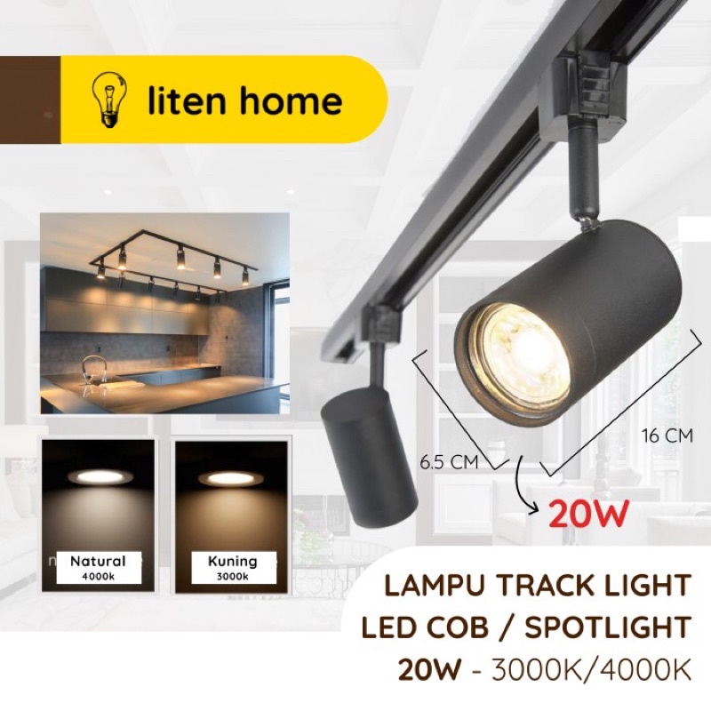 Jual LITEN Lampu LED Track Light Lampu Rel Tracklight Spotlight 20w 20 watt Cover Hitam / Putih ...