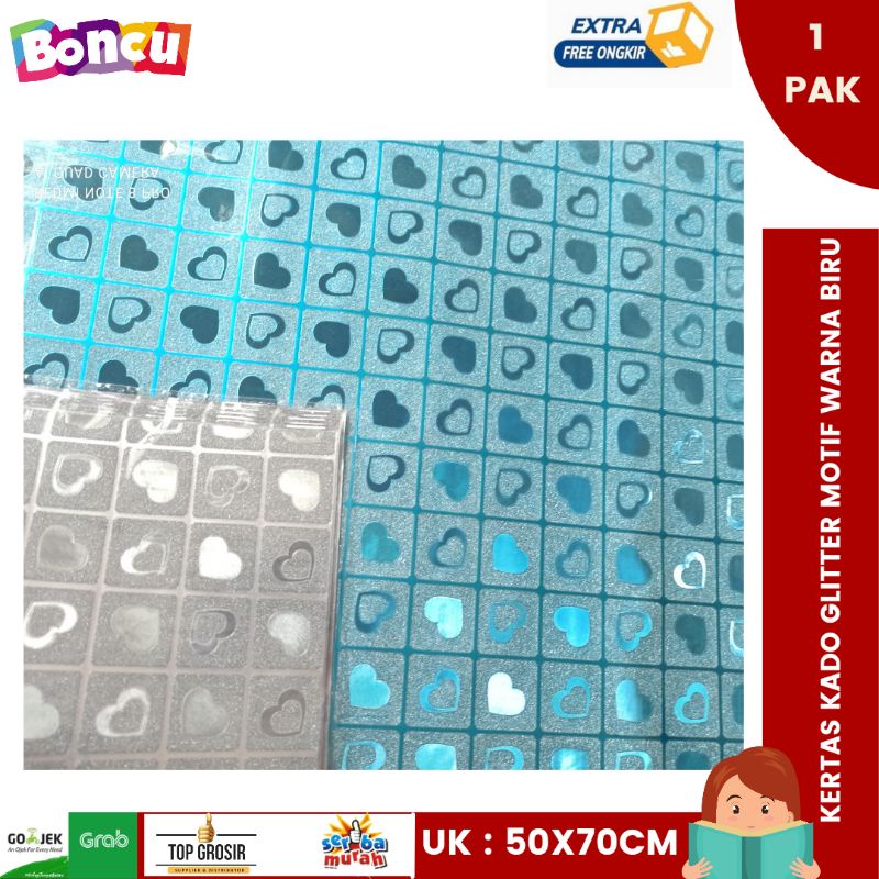 Jual Kertas Kado Glitter Motif Warna Biru Muda | Ukuran 50x70cm | 1 Pak ...