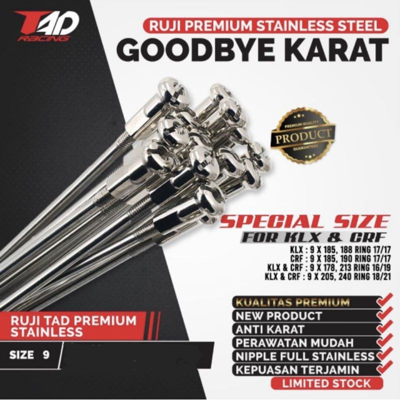 Jual jari jari / ruji / trali stainless stell klx150 dan crf155 hole 36 ...