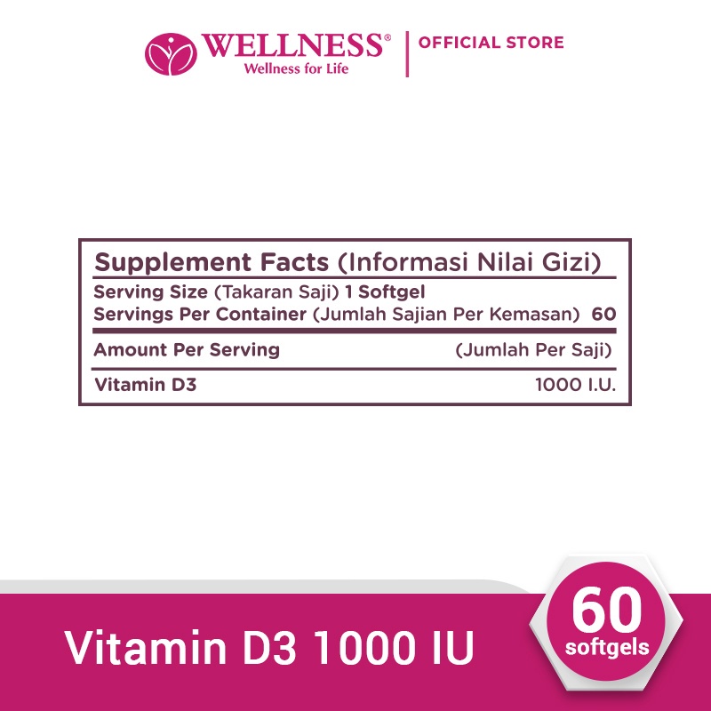 Jual Wellness Vitamin D3 1000 Iu 60 Softgels Shopee Indonesia 8408