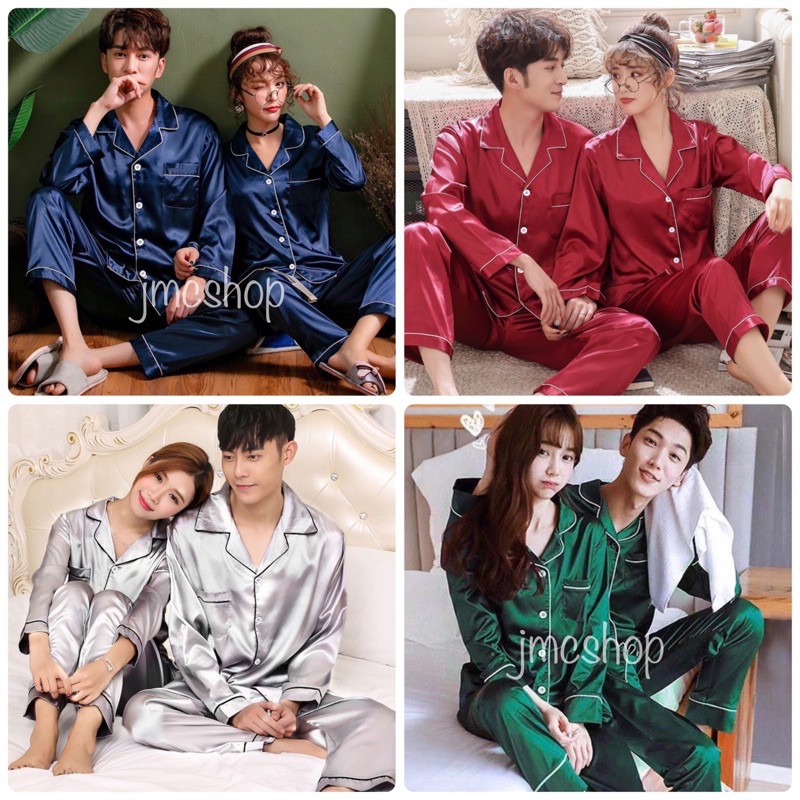 Jual paket piyama couple panjang satin premium cwek cwok / pria wanita ...