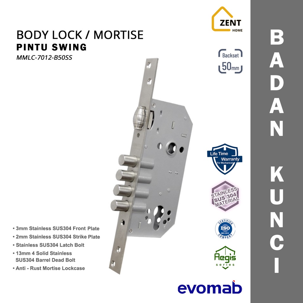 Jual evomab Lock Body Barrel Stainless SUS 304 Mortise Kunci Pintu ...