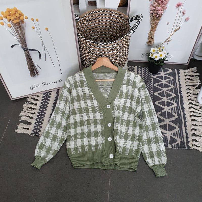 Jual SN - Cardigan rajut kotak / Cardigan catur korean style | Shopee Indonesia